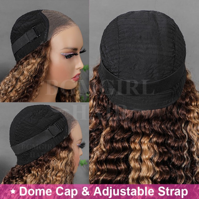 Brown Highlight Deep Wave Wear & Go Glueless180% HD Lace Closure Color ...