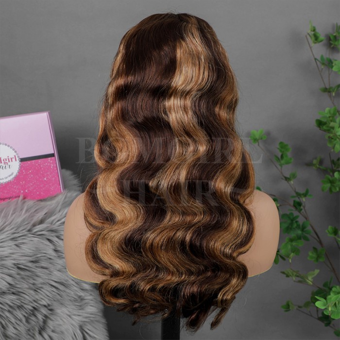 Brown Highlight Body Wave Wear & Go Glueless 180% HD Lace Closure Color ...